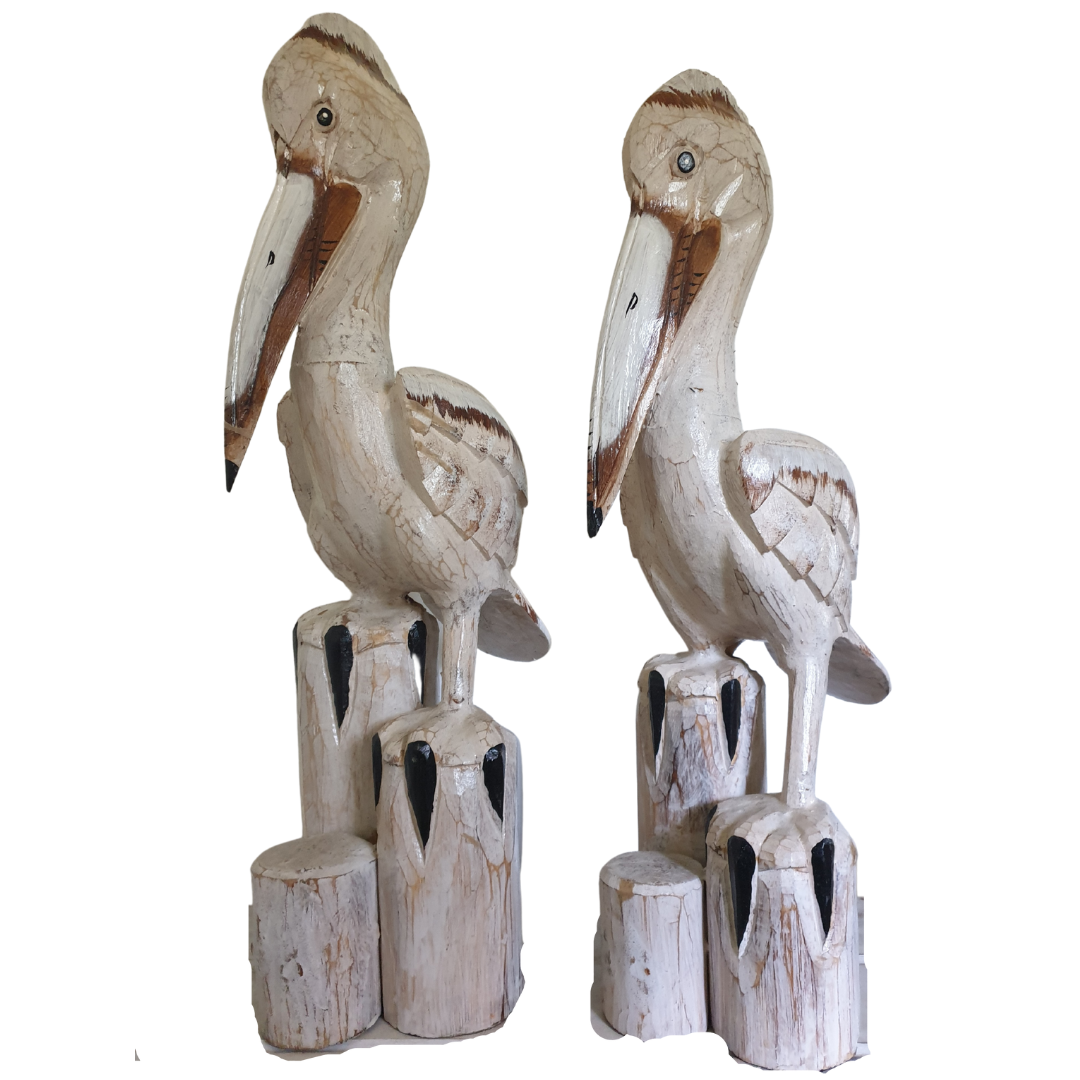 Pelican Statue Wooden Décor Set - Azure Decor