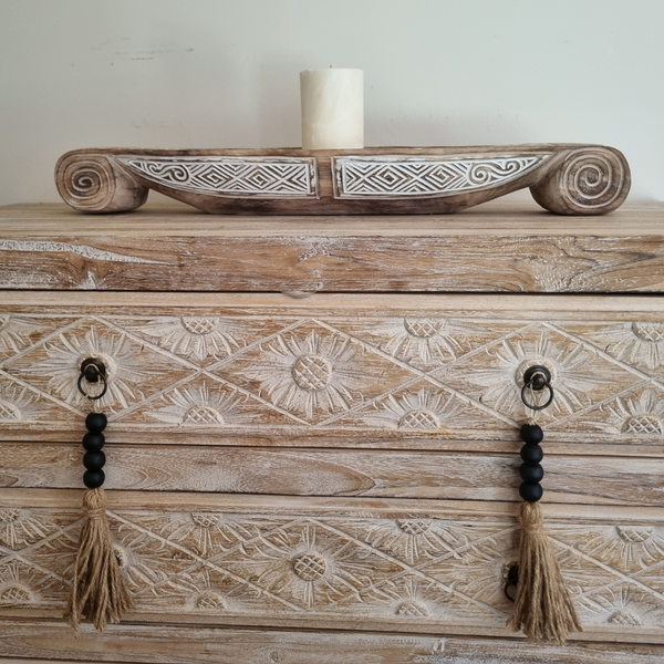Tribal Whitewash Longboat Tray - Azure Decor