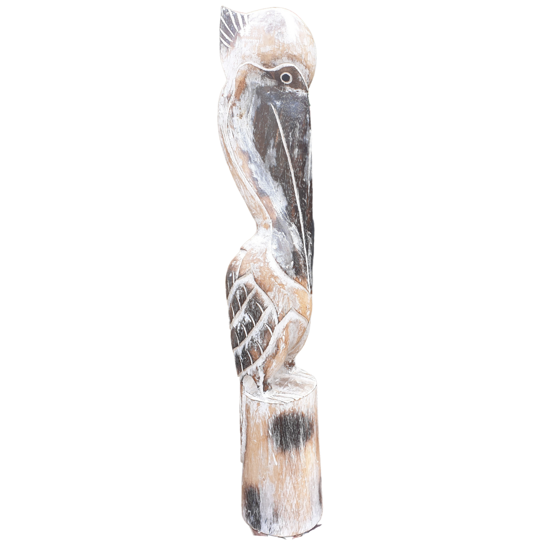 Pelican Statue Wooden Carving: Unique Handcrafted Art - Azure Decor