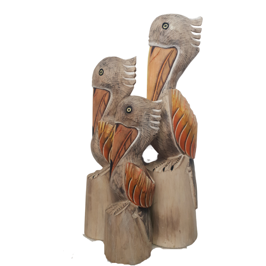 Wooden Carved Pelican Statues: Unique Coastal Decor - Azure Decor