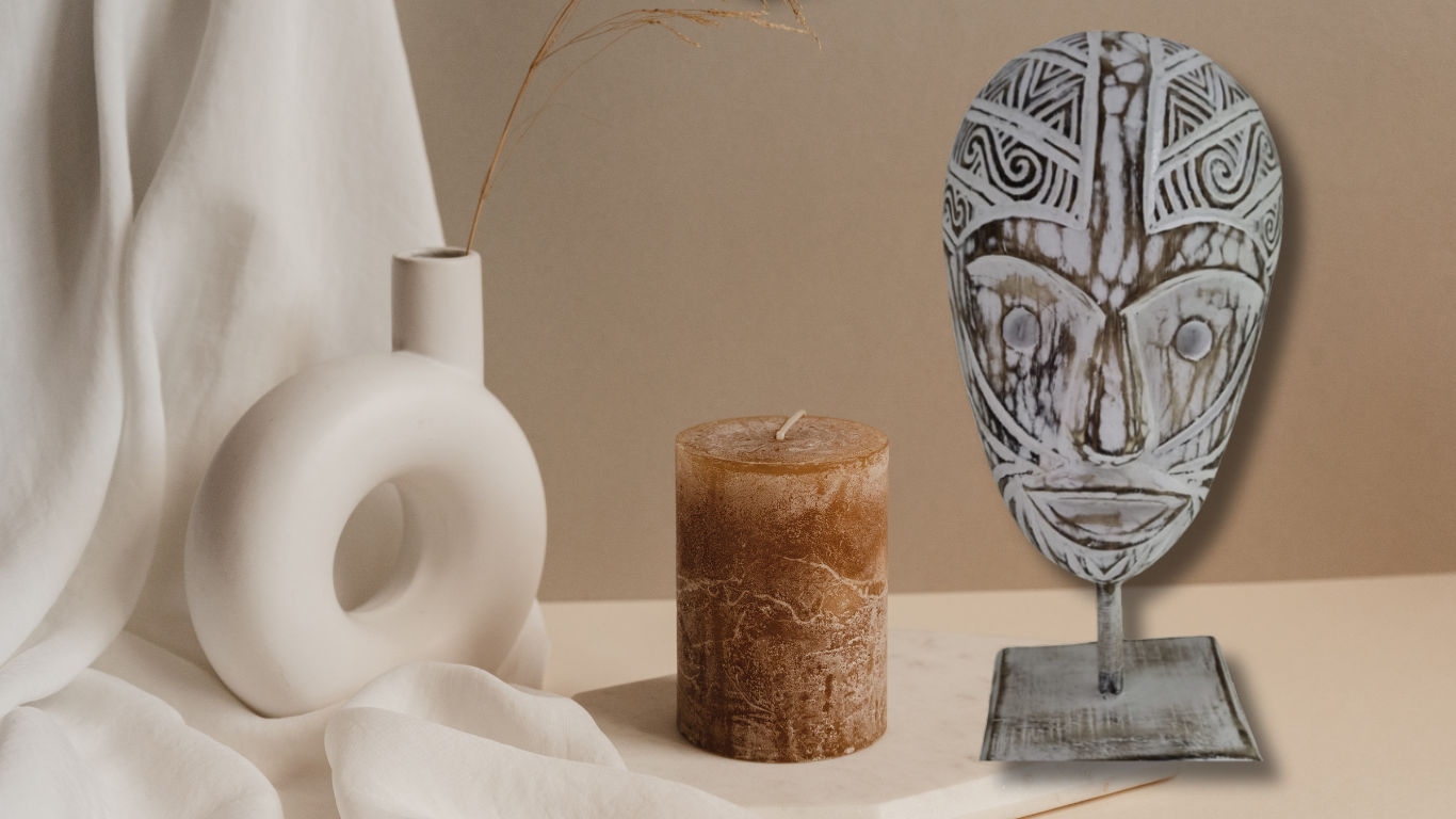 Tribal Wooden Mask on Stand – Handcrafted Cultural Decor - Azure Decor