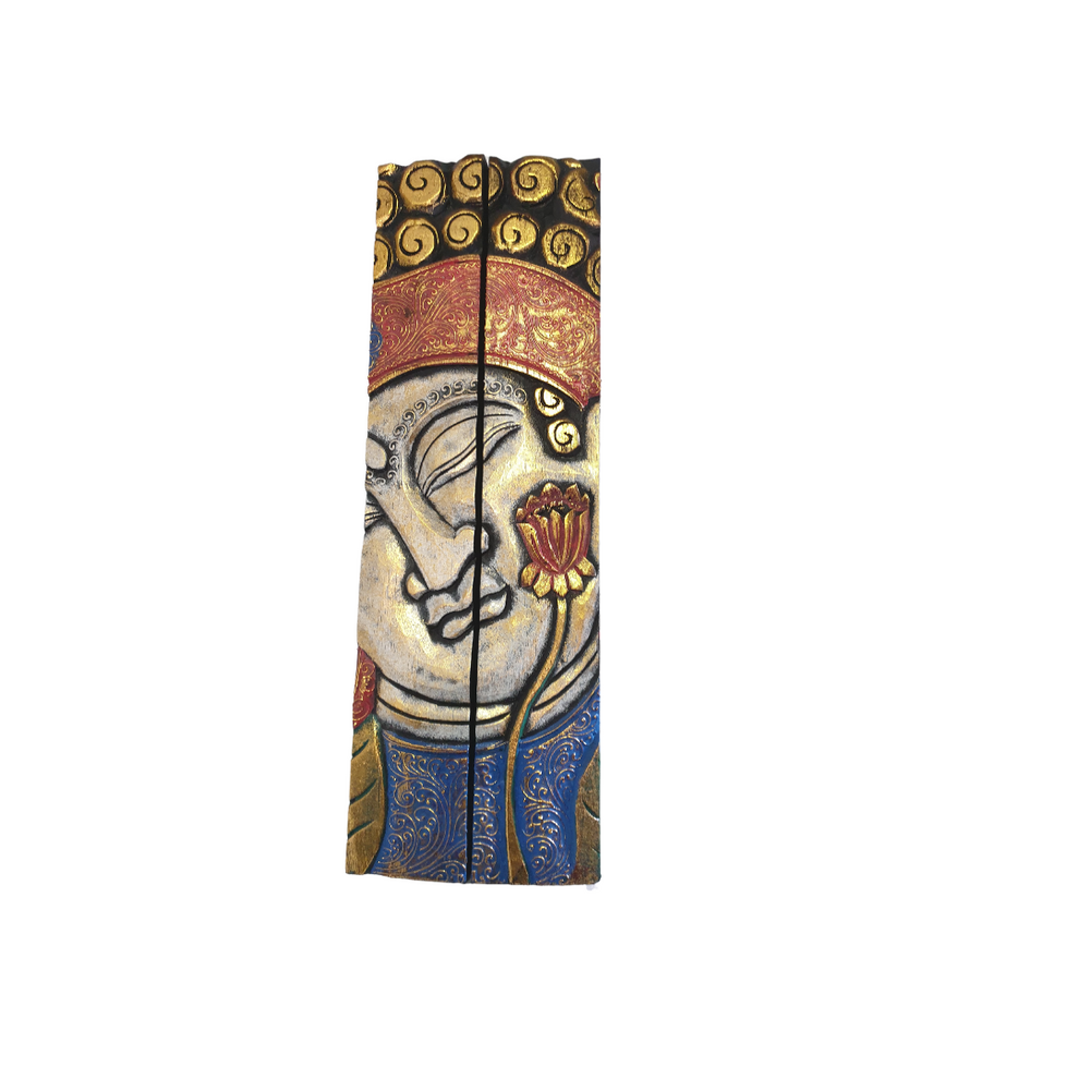 Wooden Buddha Face Panel Art for Authentic Decor - Azure Decor